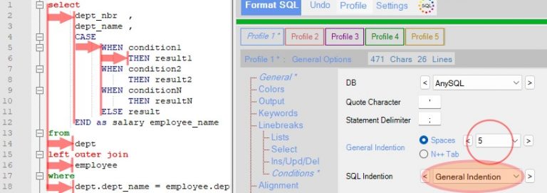 Npp Plugin Help General Options - SQL Formatter