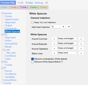 SQL Formatter Options White Spaces