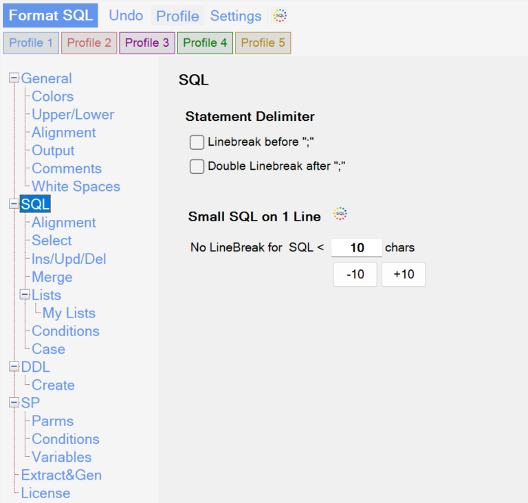 SQL Formatter Options SQL