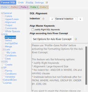 SQL Formatter Options SQL Alignment