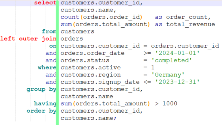 SQL Formatter Options SQL Alignment