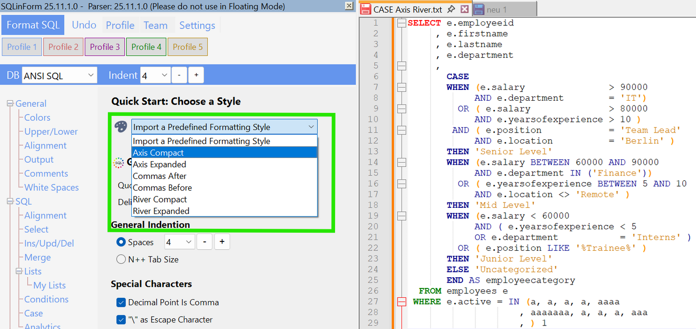 Notepad++ Plugin History - SQL Formatter